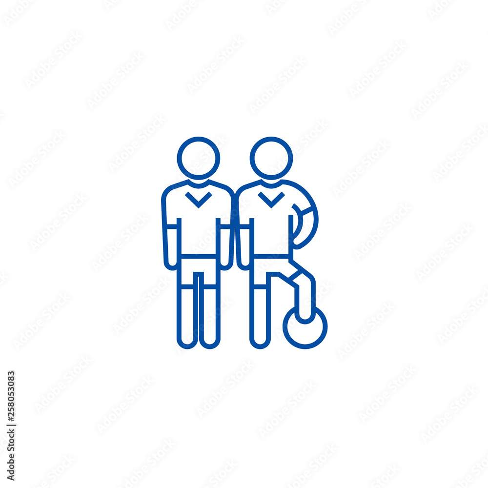 Soccer team line concept icon. Soccer team flat vector website sign ...