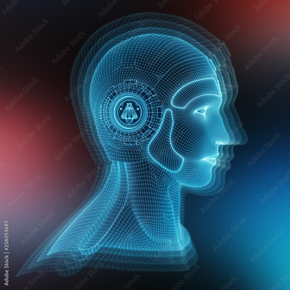Wireframed robotic man head representing artificial intelligence 3D ... Wireframed robotic man head representing artificial intelligence 3D ...