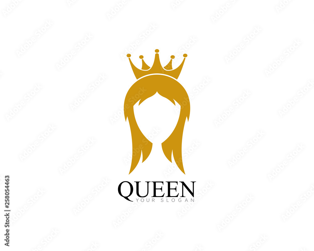 golden beauty queen with crown template logo vector illsutration design ...