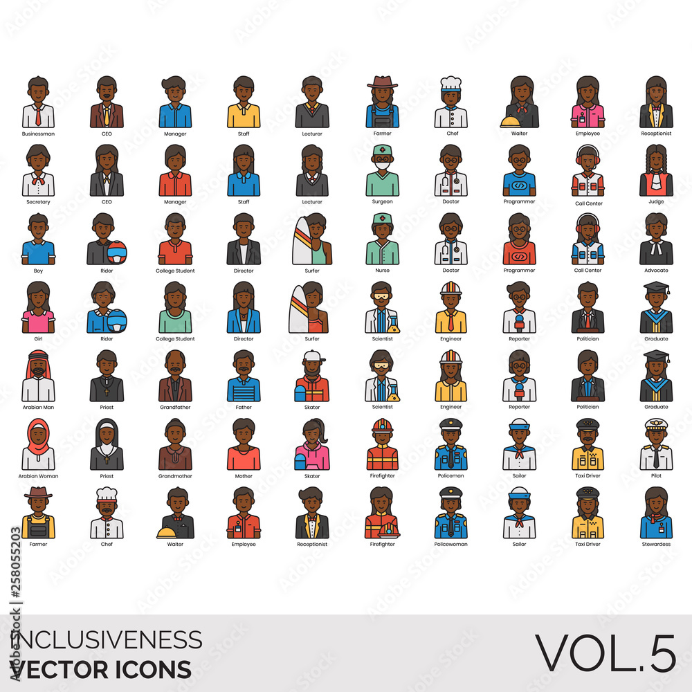 Inclusiveness icons including businessman, CEO, manager, staff ...