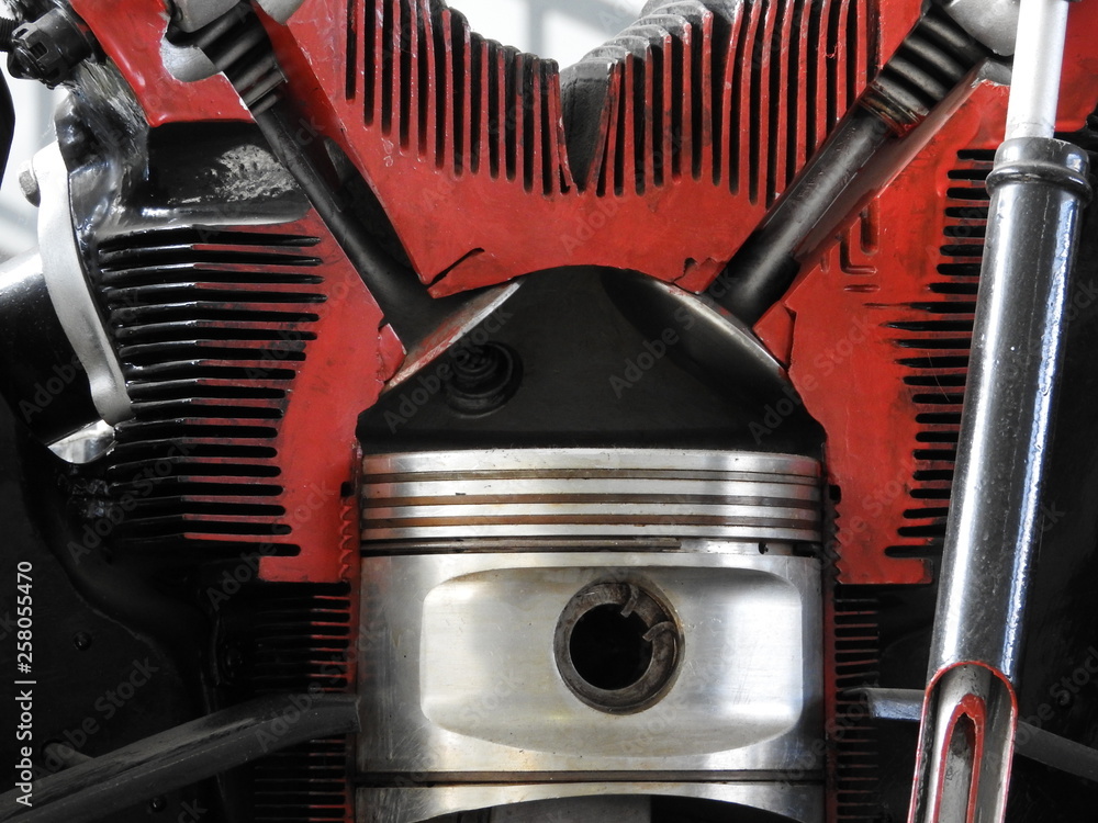 Parts of the old aircraft engine. Nuts connecting tubes, nozzles ...