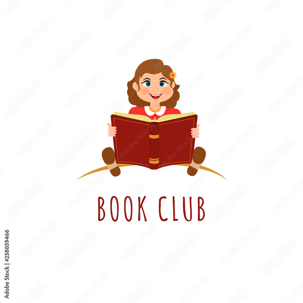 Vector illustration of cute girl holding an open book. Logo design ...