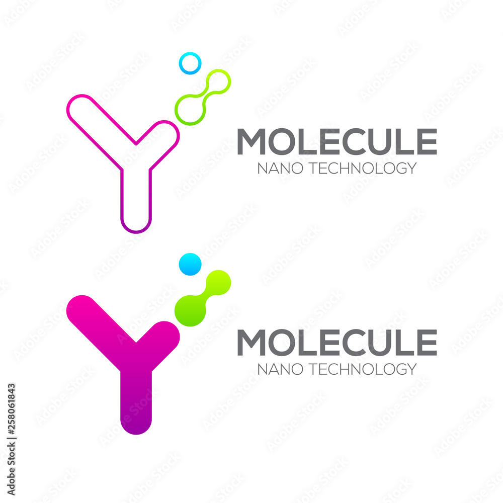 Letter Y with Dot and Curve ,Circles shape connected, Molecule and Nano ...