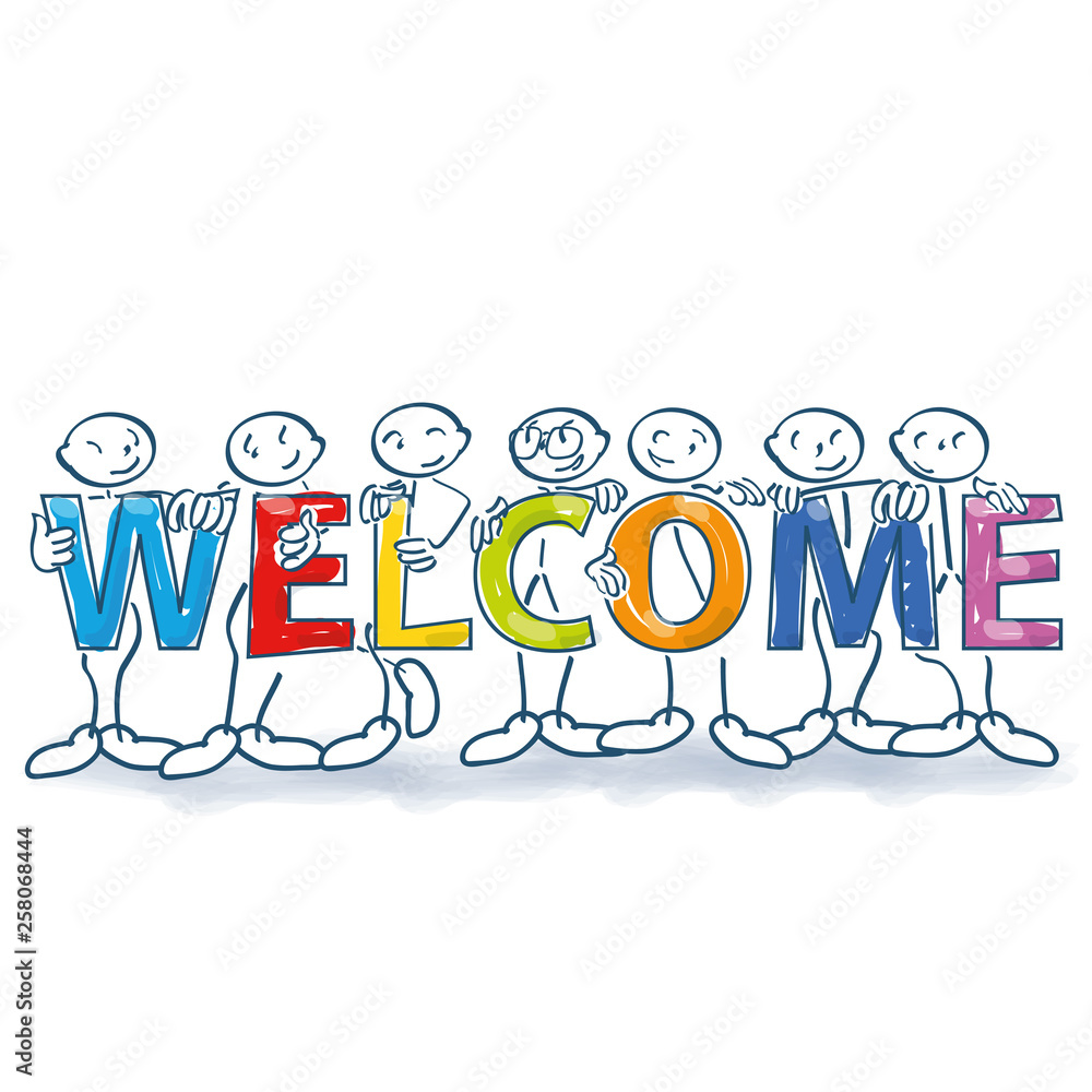 Strichmännchen mit den Buchstaben und welcome im Team 素材庫向量圖 | Adobe Stock
