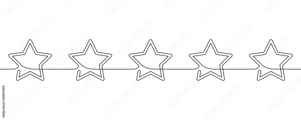 Continuous line drawing of stars decorative seamless border, Black and ...