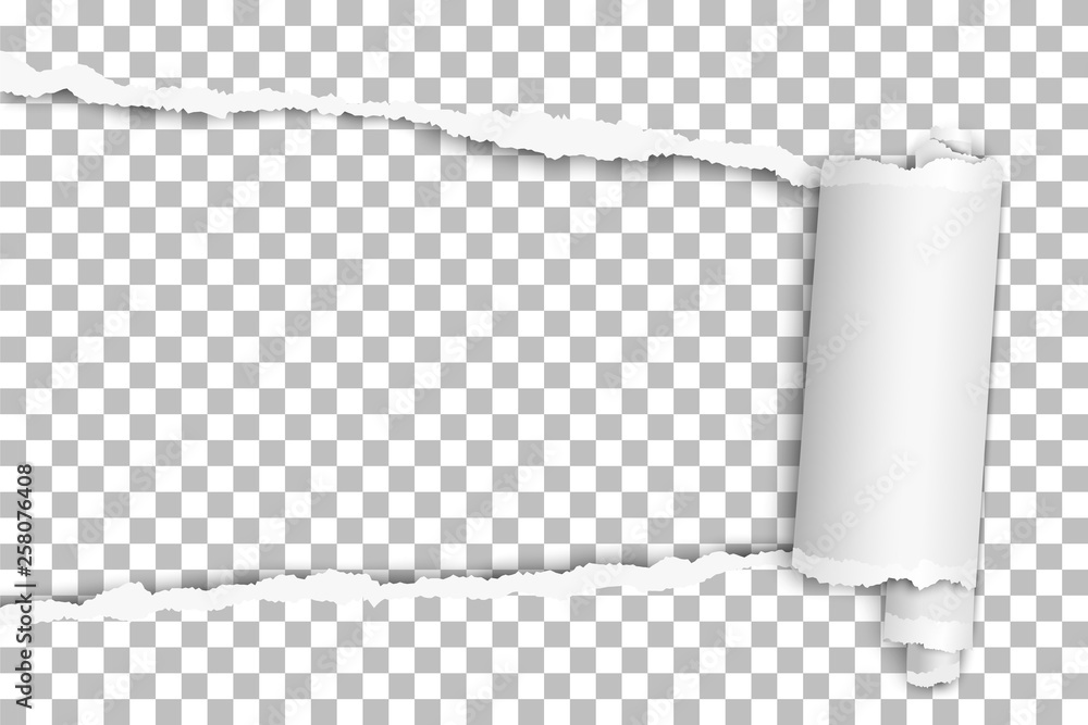 Torn elongated hole from left to right side in transparent sheet of ...