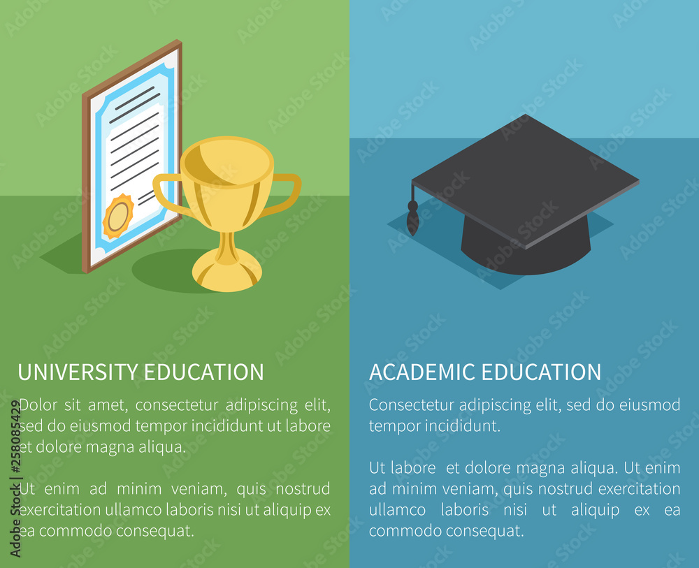 University and academic education template vector illustration. Golden ...