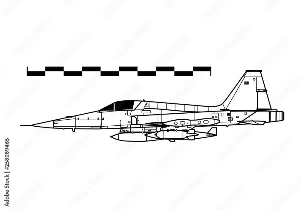 Northrop F-5A FREEDOM FIGHTER. Outline drawing Stock Vector | Adobe Stock