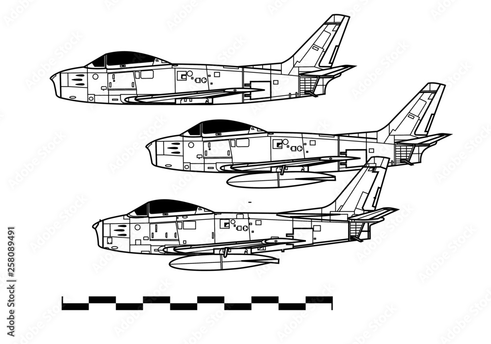 North American F-86 SABRE. Outline drawing Stock Vector | Adobe Stock