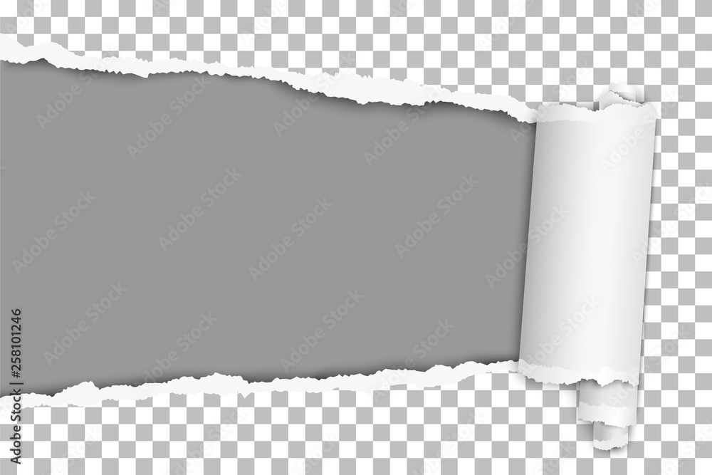 Torn elongated hole from left to right side in transparent sheet of ...