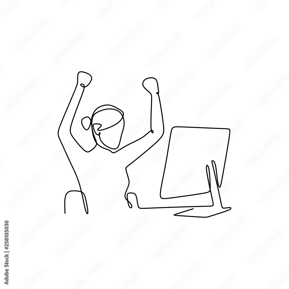continuous line drawing of female employees successfully completing ...
