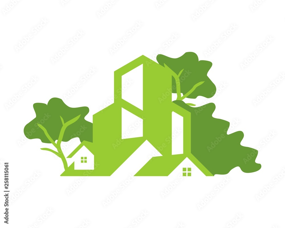 Real Estate logo, building houses and trees Stock Vector | Adobe Stock