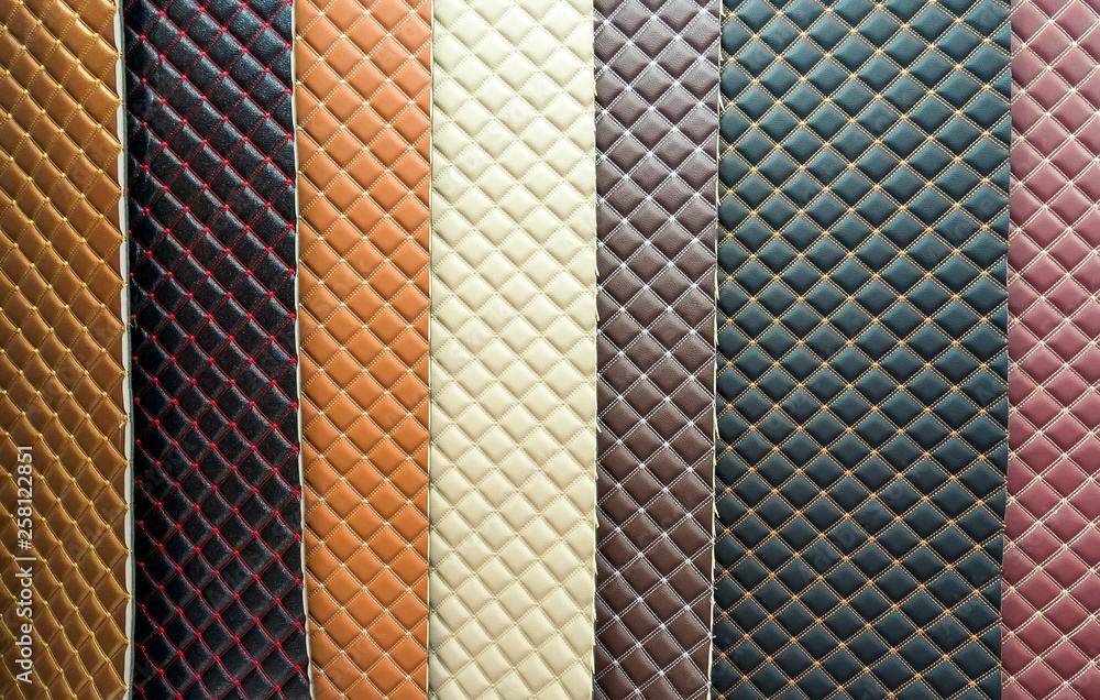 Samples of a leather and fabric for a upholstery of interior of the car ...