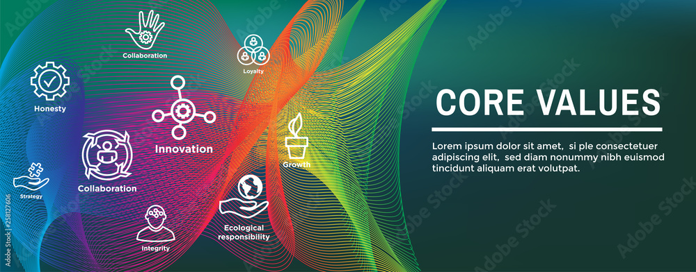 Core Values Web Header Banner image with Integrity, Mission, etc Icon ...