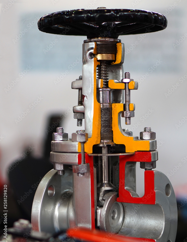 Cross section of valves with wheel handle in an Industry Stock Photo ...