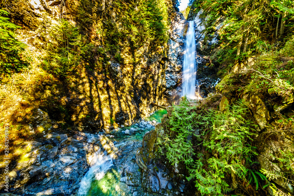 The turquoise waters of Cascade Falls in Cascade Falls Regional Park ...