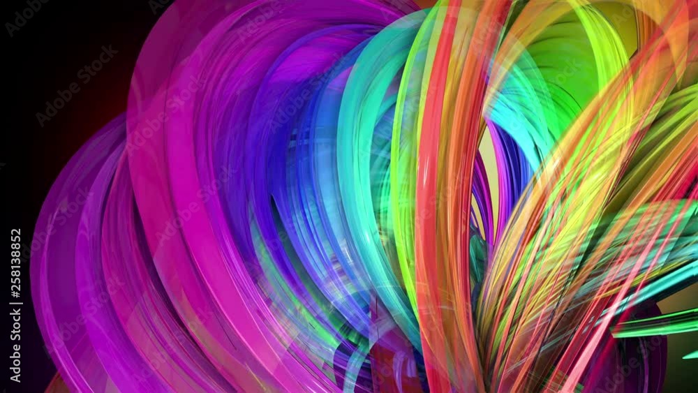 4k colorful looped animation of a rainbow colors tape with neon light ...