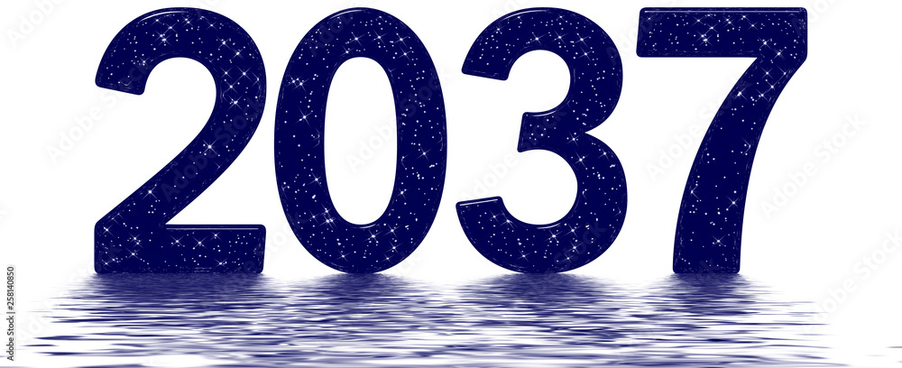 Inscription 2037, star sky texture imitation, reflected on the water ...