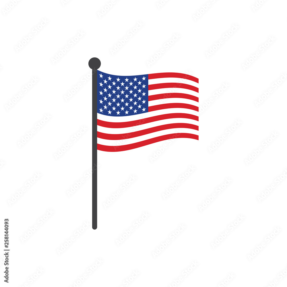 USA flag with pole icon vector isolated on white background Stock ...