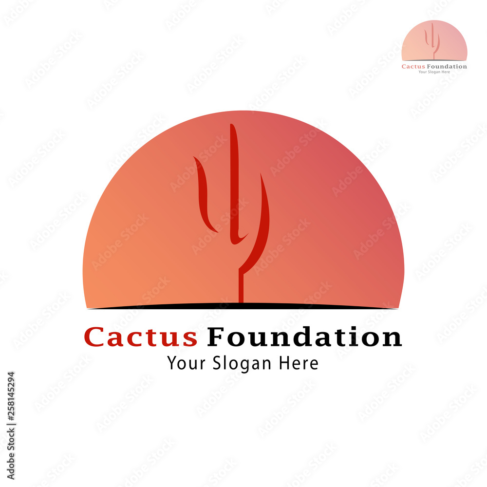 This logo has a cactus plant with the sun as its background. This logo ...