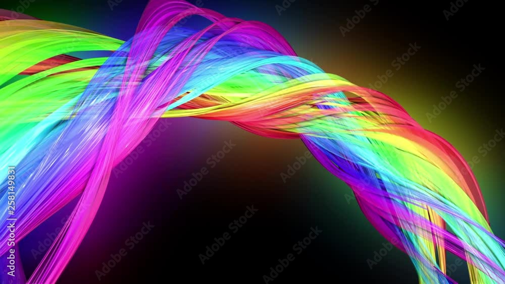4k colorful looped animation of a rainbow colors tape with neon light ...
