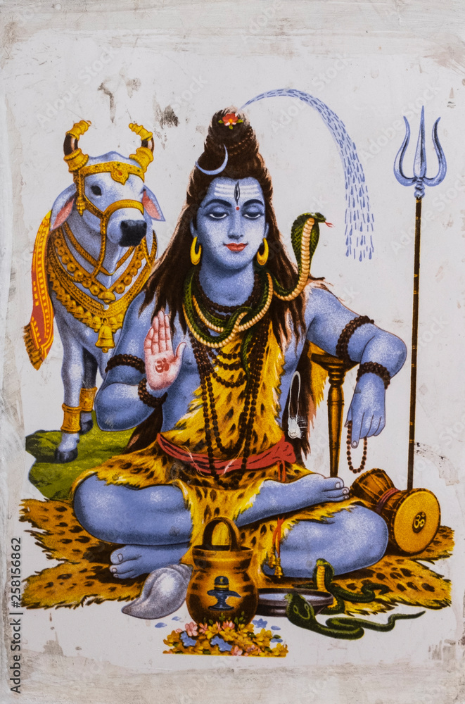 shiva, drowing, cow, sacred Stock Photo | Adobe Stock