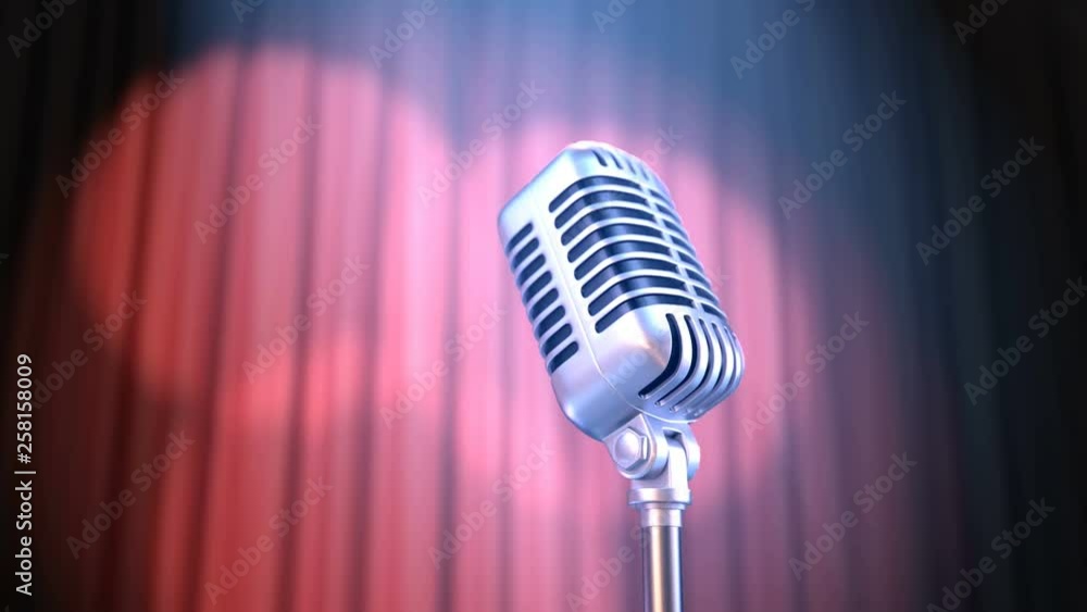 Vídeo do Stock: Zoom In Old Fashioned Microphone and Red Curtain with ...