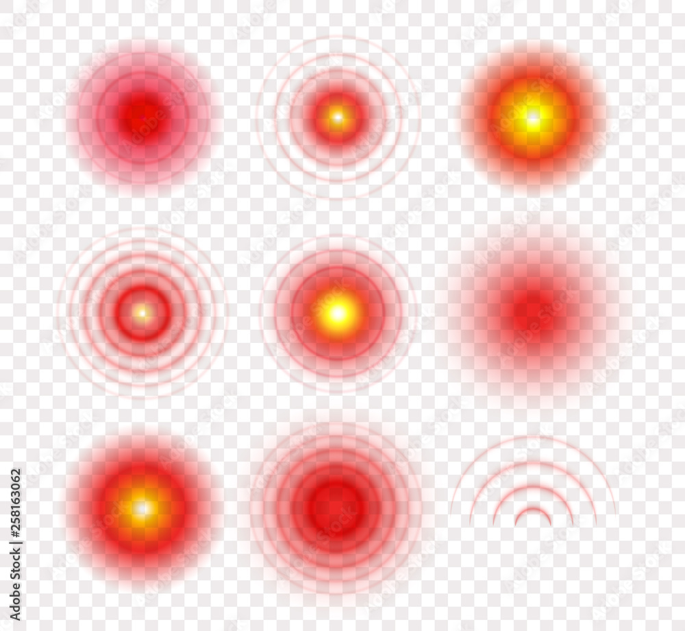 Medical icon set. Radial pain circles. Target logo template. Red and ...