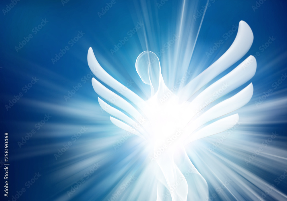 Abstract modern white angel in sky with bright light rays Stock ...