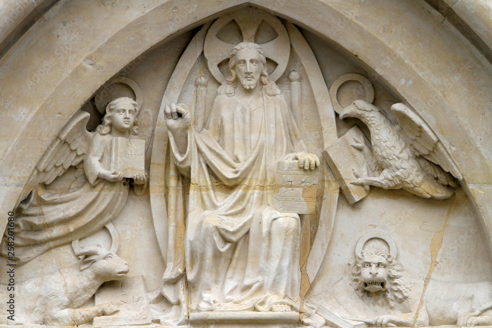 Tétramorphe. Jésus-Christ entouré des symboles de l'Apocalypse. Couvent ...