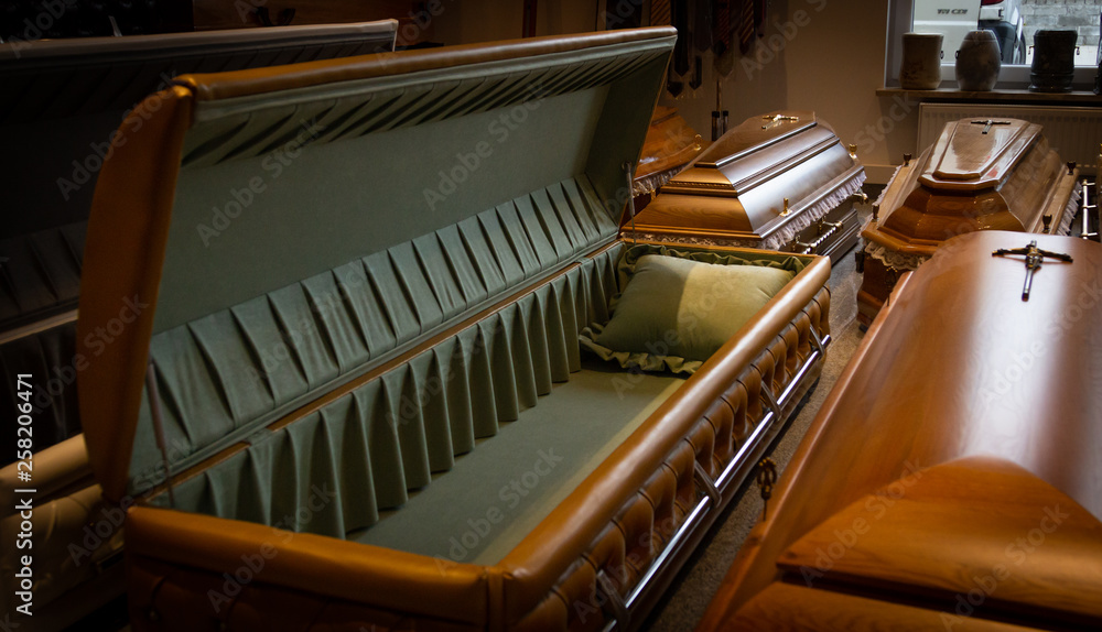 Funeral home with new modern like a Sofa chester coffin style Stock ...