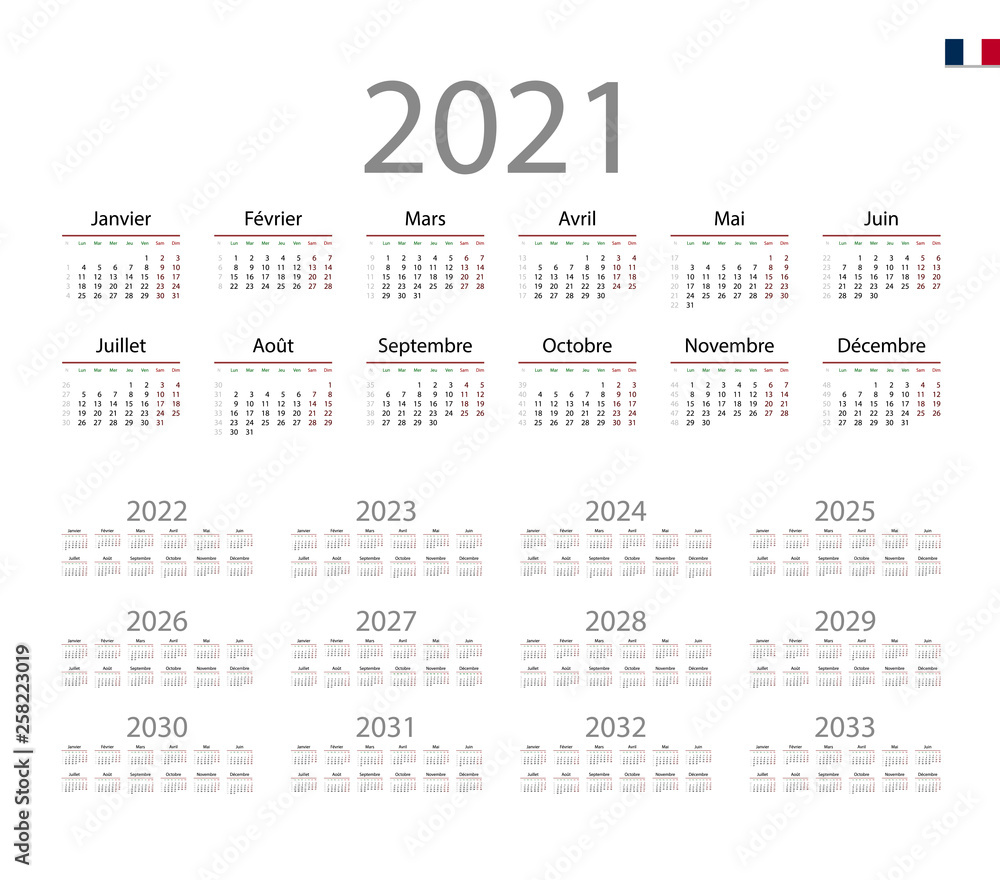 French Calendar for 2021. Week starts on Monday Stock Vector | Adobe Stock