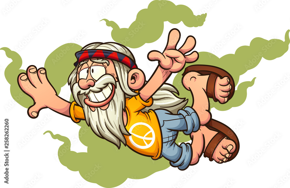 Flying old cartoon hippie man clip art. Vector illustration with simple ...