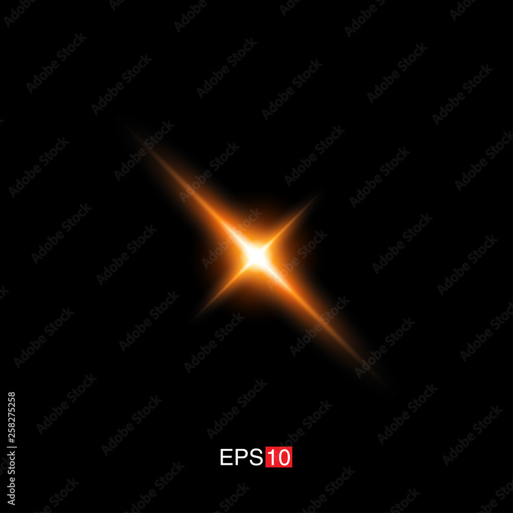 isolated orange Rays with lens flare, Sun flare, flare on the black ...
