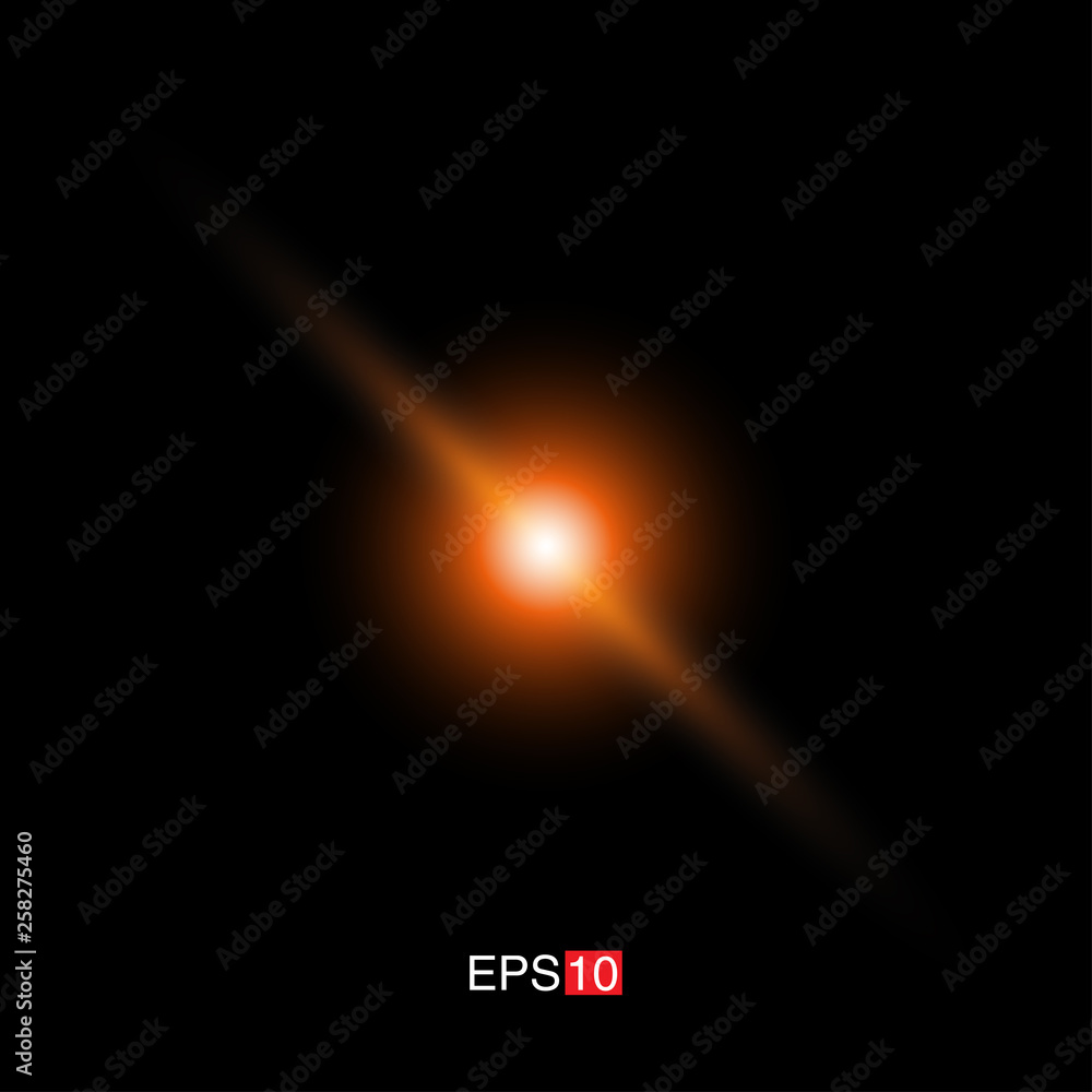 isolated orange Rays with lens flare, Sun flare, flare on the black ...