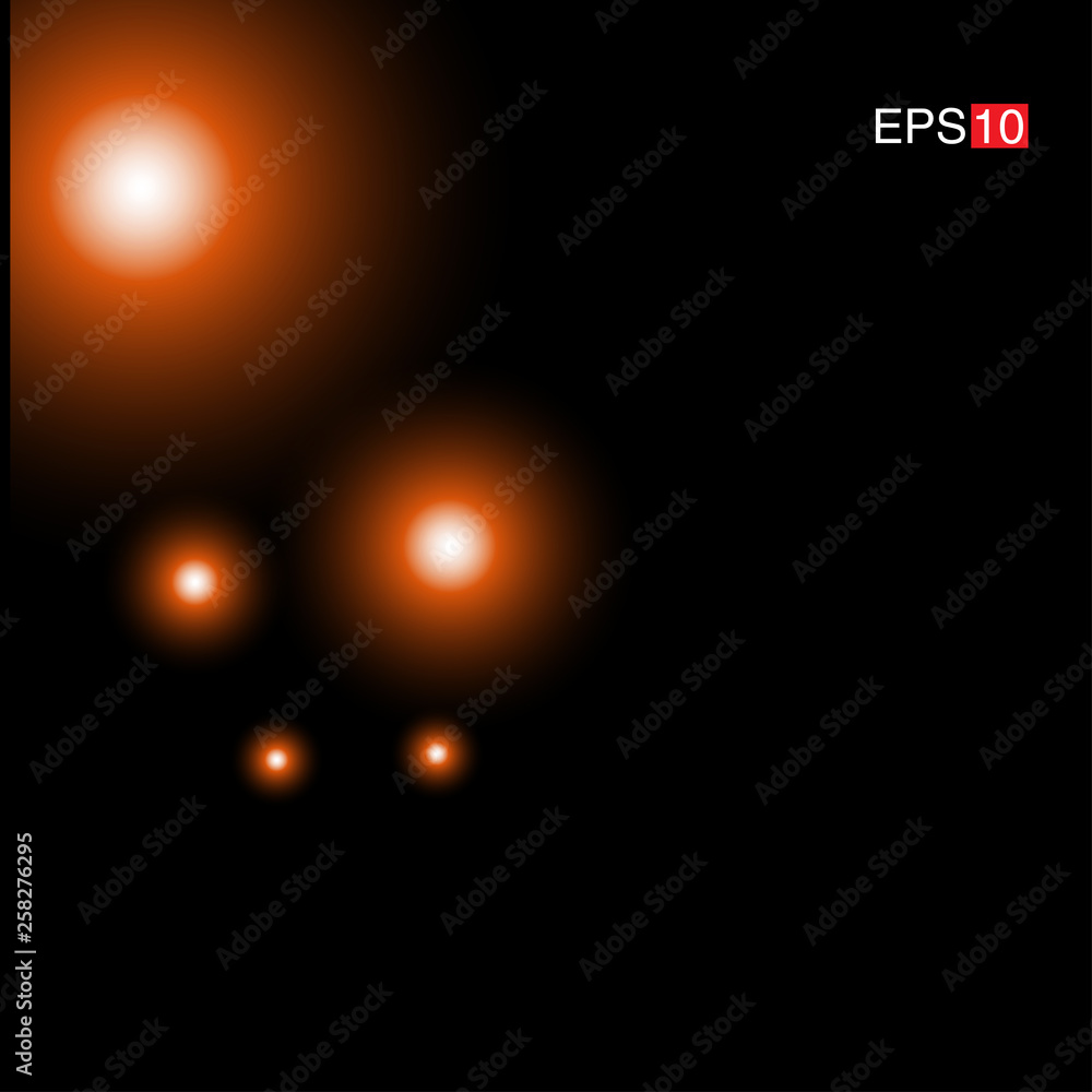isolated orange Rays with lens flare, Sun flare, flare on the black ...