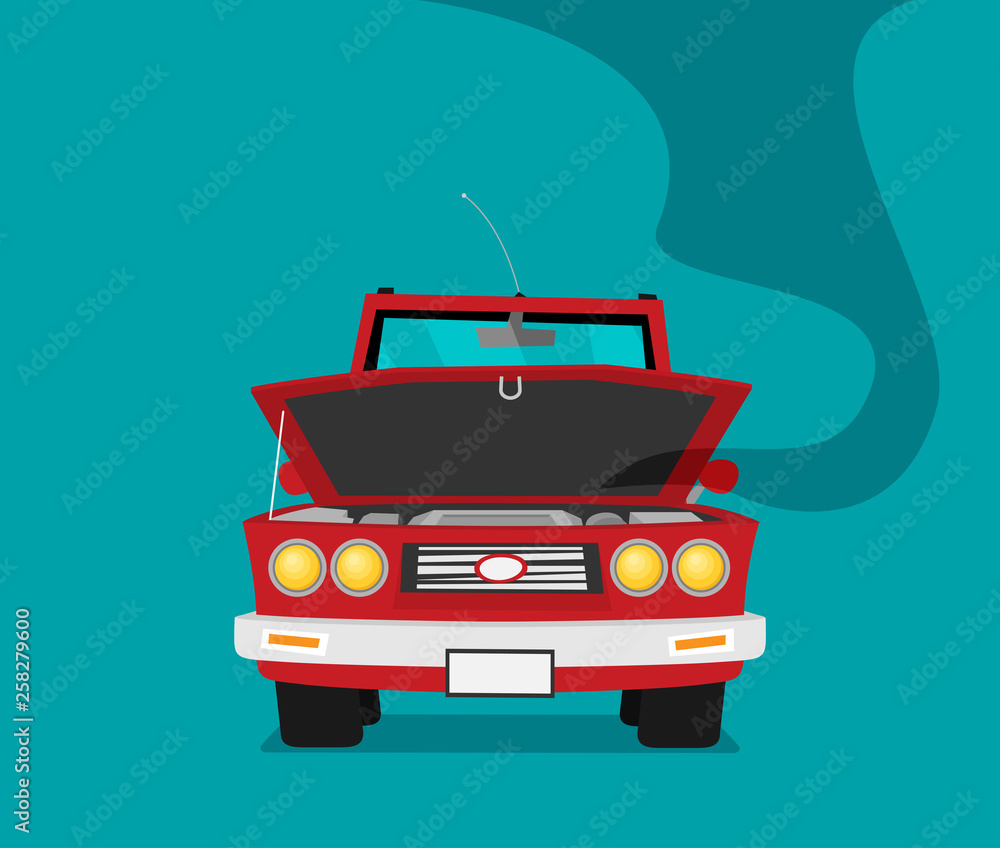 Broken car. Vector cartoon flat illustration Stock Vector | Adobe Stock