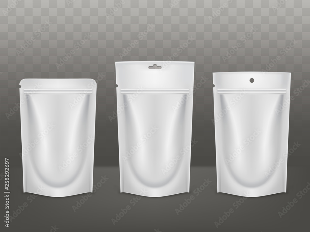 Goods polyethylene packaging types 3d realistic vector set isolated on ...