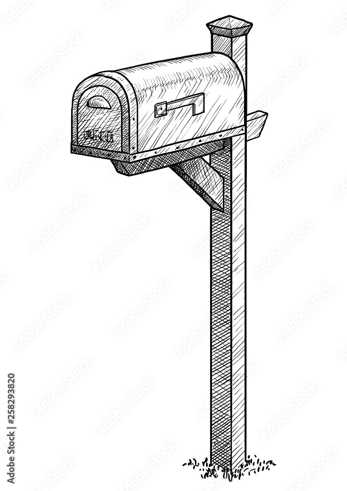 Mailbox illustration, drawing, engraving, ink, line art, vector Stock ...