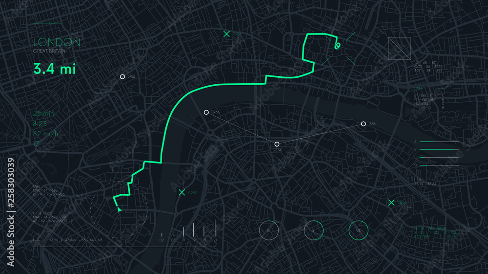 Futuristic travel GPS map or location navigator, navigate mapping ...