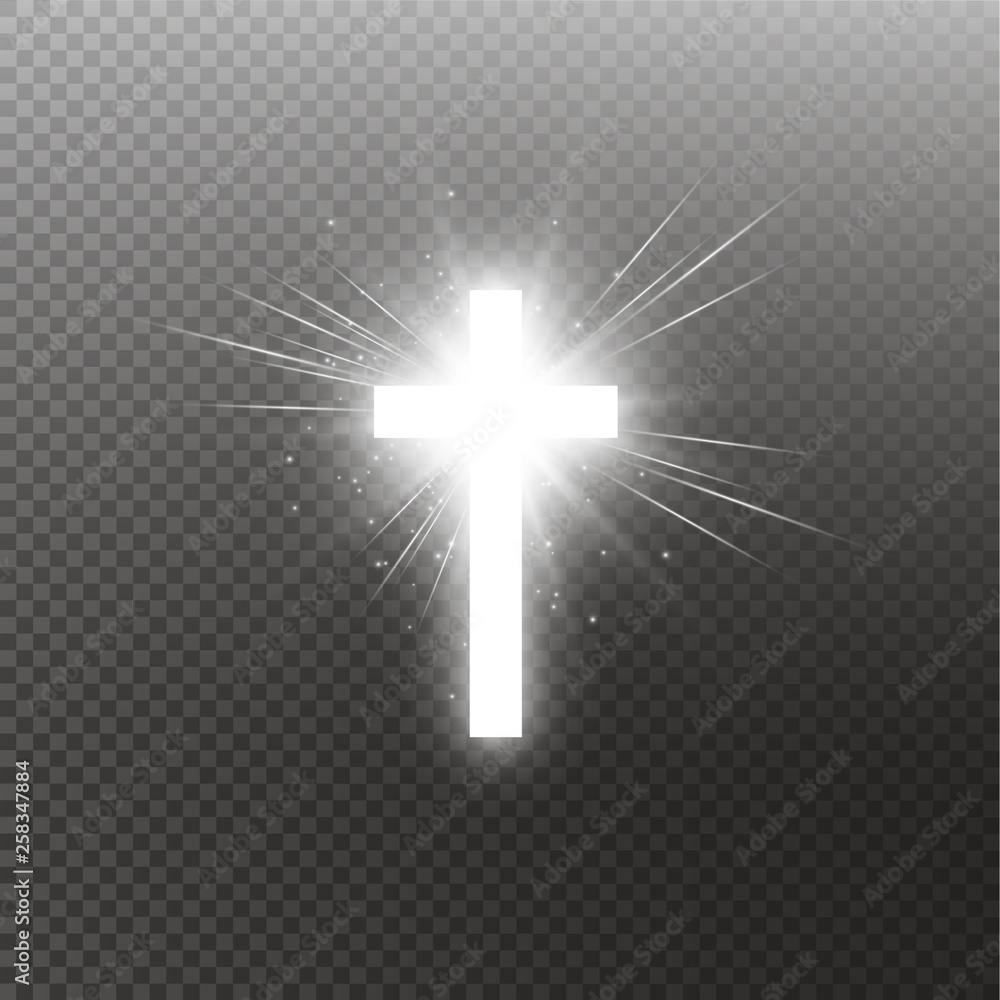 Shining white cross and sunlight special lens flare light effect on ...