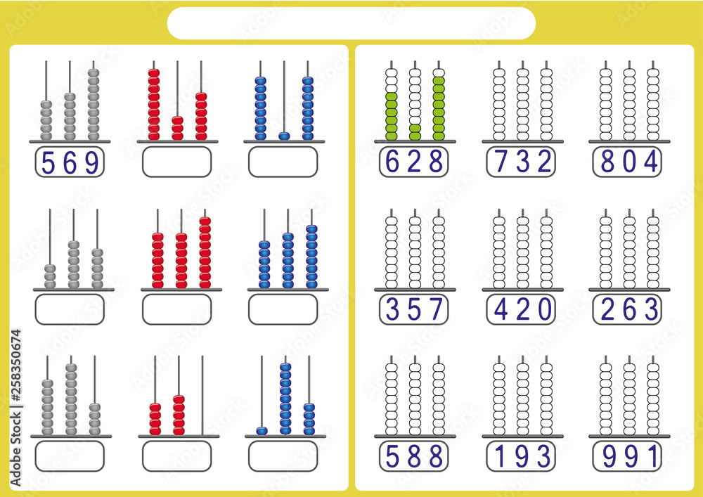 Abacus for Numbers up to 999, math worksheet for kids Stock Vector ...