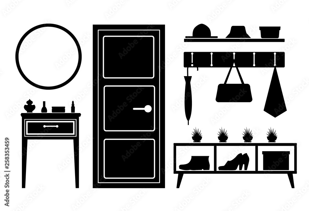 Stencil of the interior hallway. Vector silhouette of a entrance hall ...