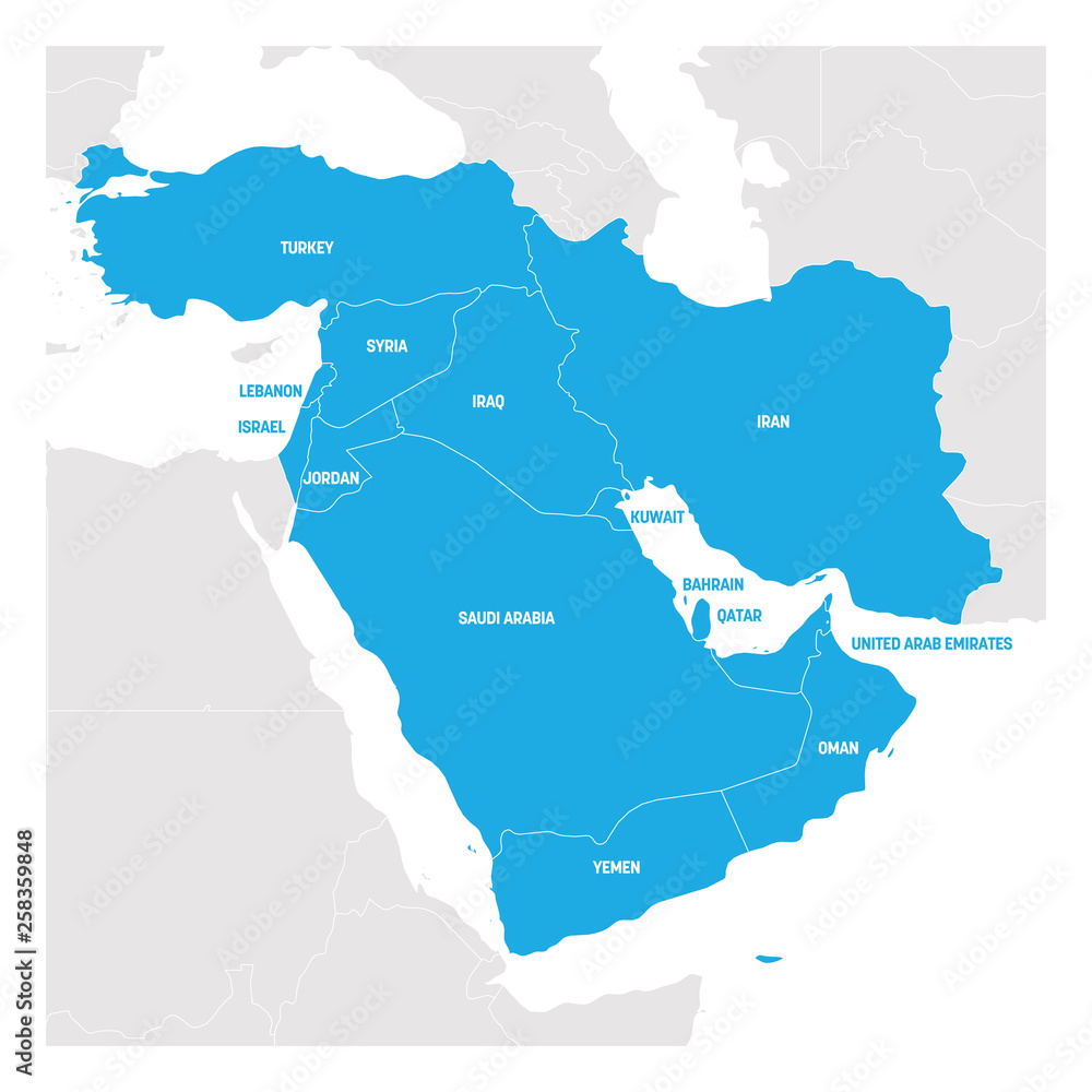 West Asia Region. Map of countries in western Asia or Middle East ...
