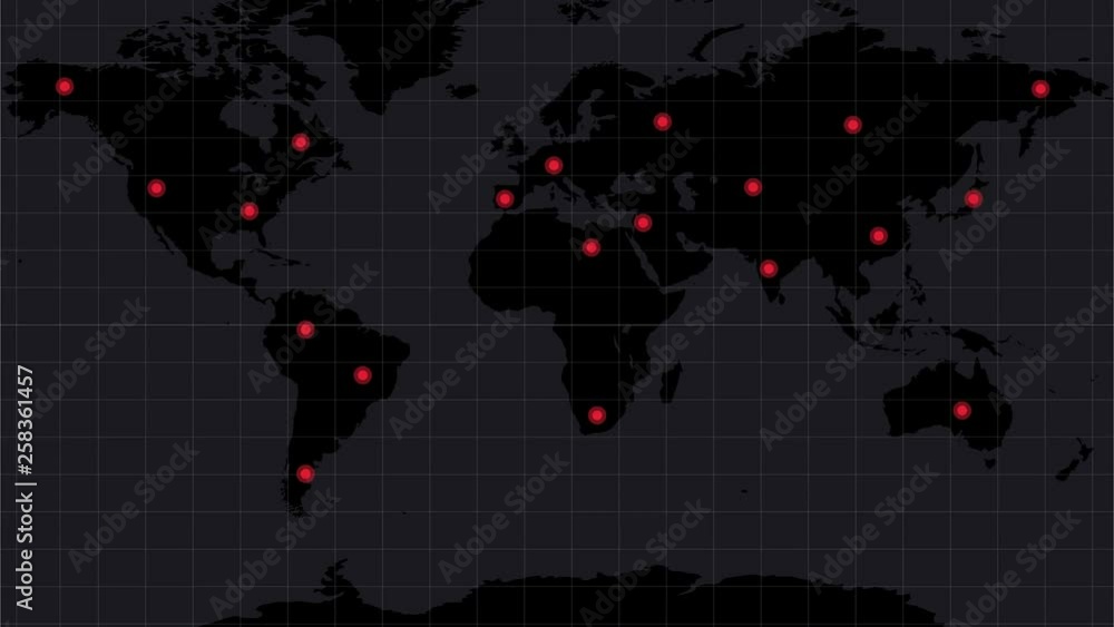 World map with danger signs around the world. Symbols launch weapons or ...