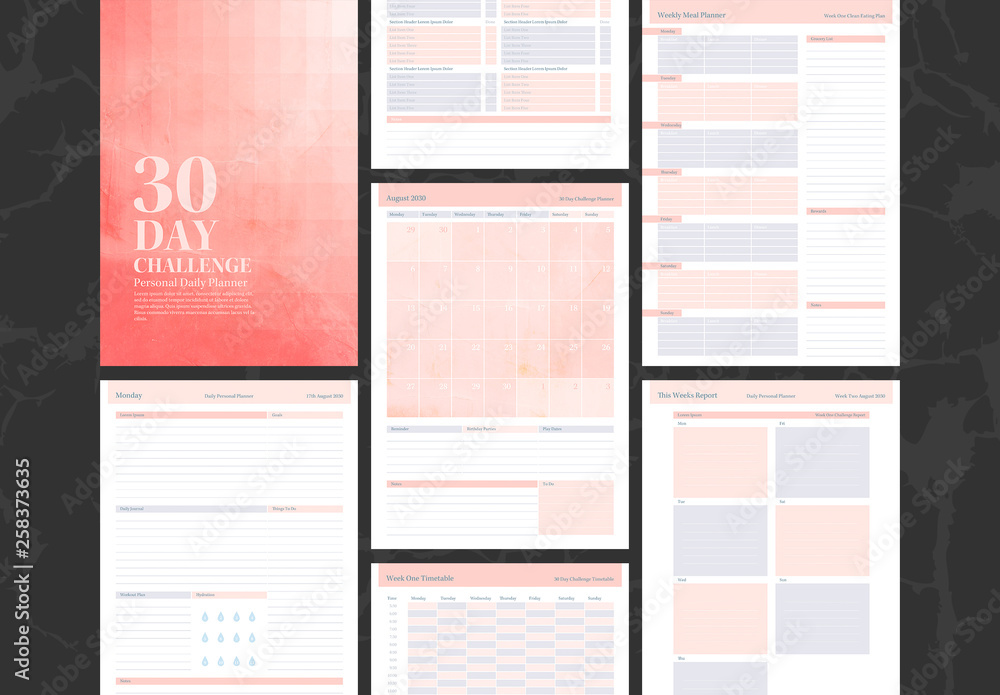 Personal Planner Layouts with Pink, Textured Accents Stock Template ...