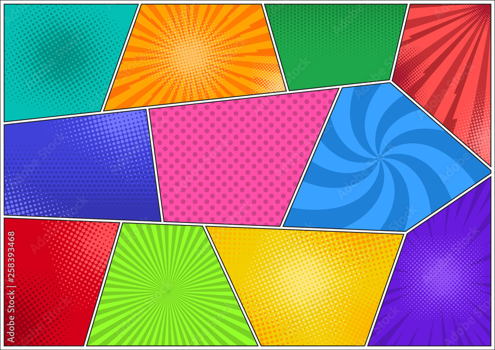 Set of comic background. Comic book page template of colorful frames ...