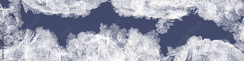 Frost glass pattern. Winter frame on transparent background. Vector ...