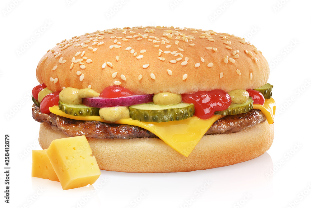 Classic cheeseburger isolated on white Stock Photo | Adobe Stock