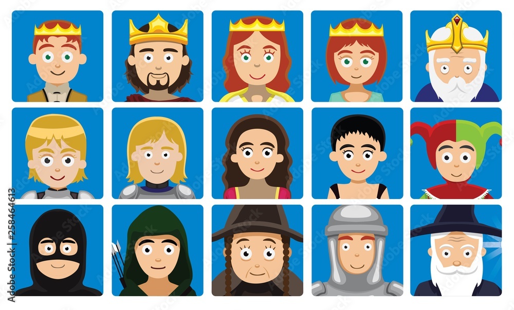 Medieval Characters Avatar Set Cartoon Vector Illustration Stock Vector ...
